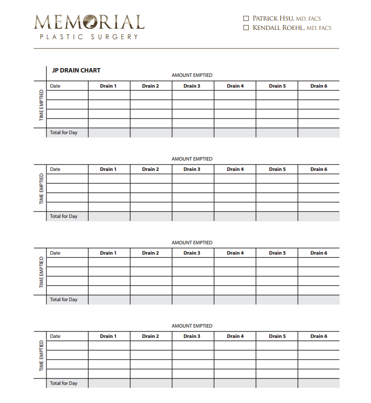 Drain Log Instructions Memorial Plastic Surgery Clear Lake